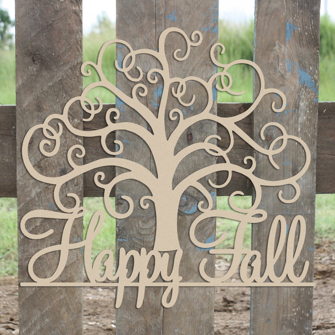 Happy Fall TREE Word Unfinished Cutout, Wooden Shape, Door Hanger - Etsy
