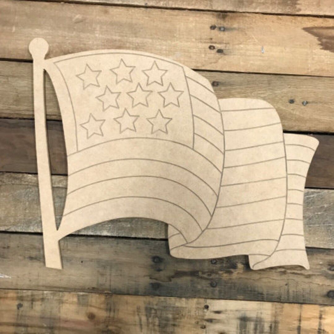 American Flag DIY, Patriotic U.S. Flag Waving Unfinished Wood Cutout ...