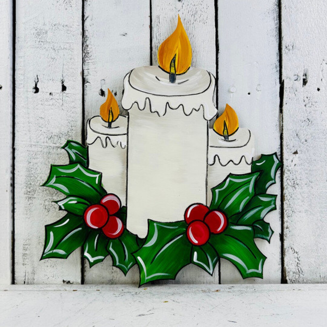 Christmas Candle With Holly & Berries, Christmas Shapes, Unfinished ...