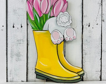 Small 310 Wood Rain Boots With Flowers Craft Wood Shapes Spring Decor ...