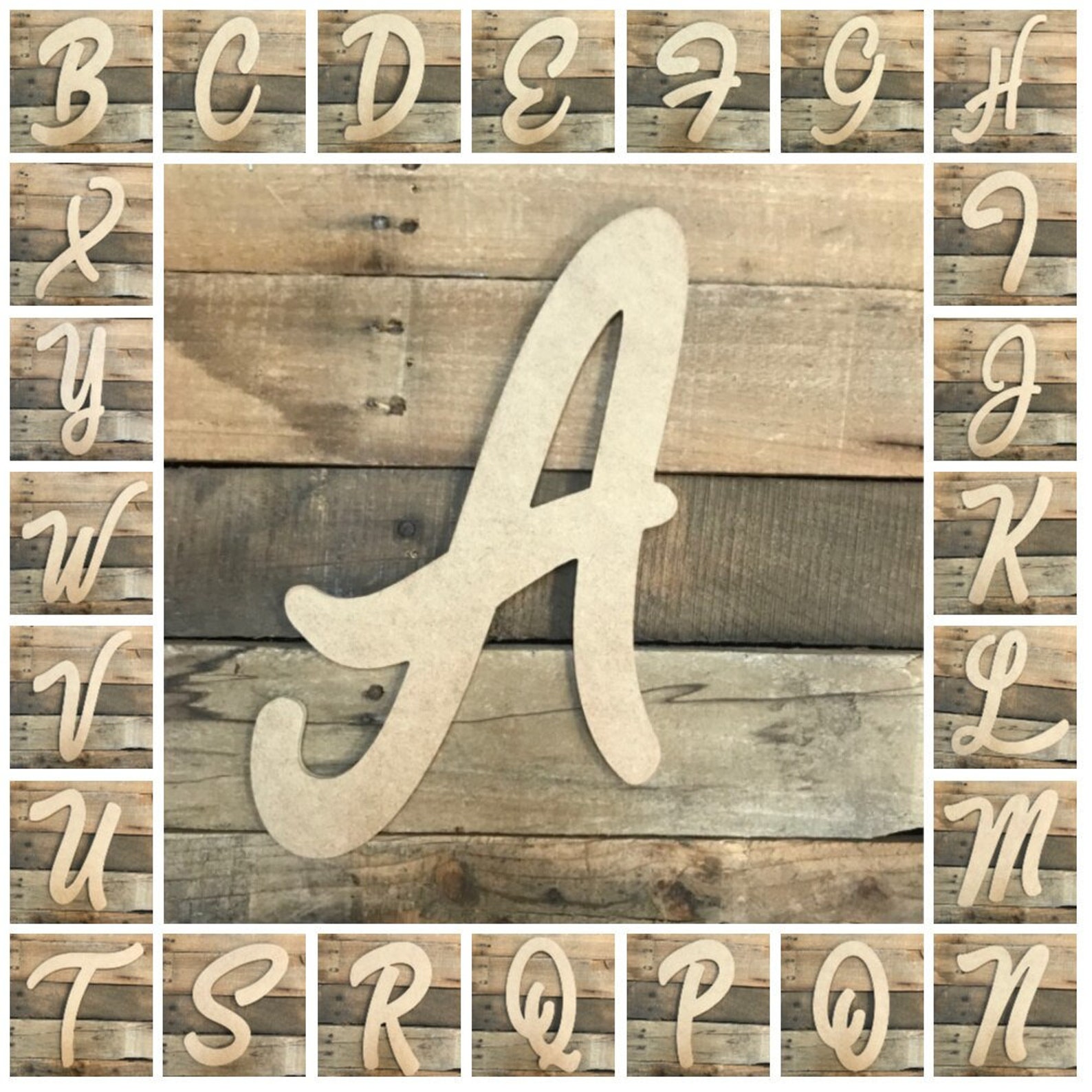 Unfinished Wooden Script Letters: DIY Craft, Wall Decor - Etsy
