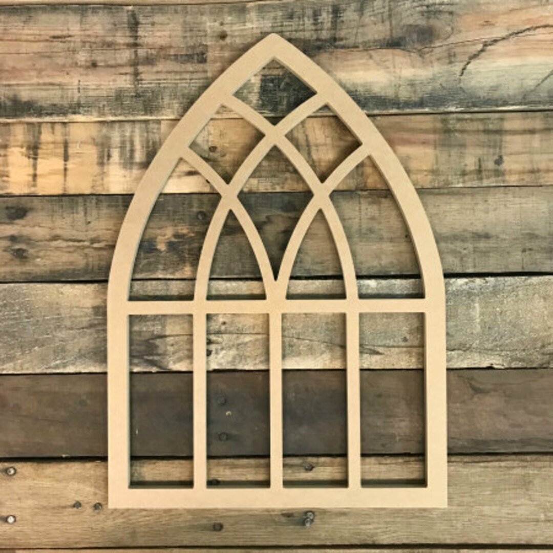 Wooden Cathedral Window Decor, Unfinished Wooden Window Arch Craft ...