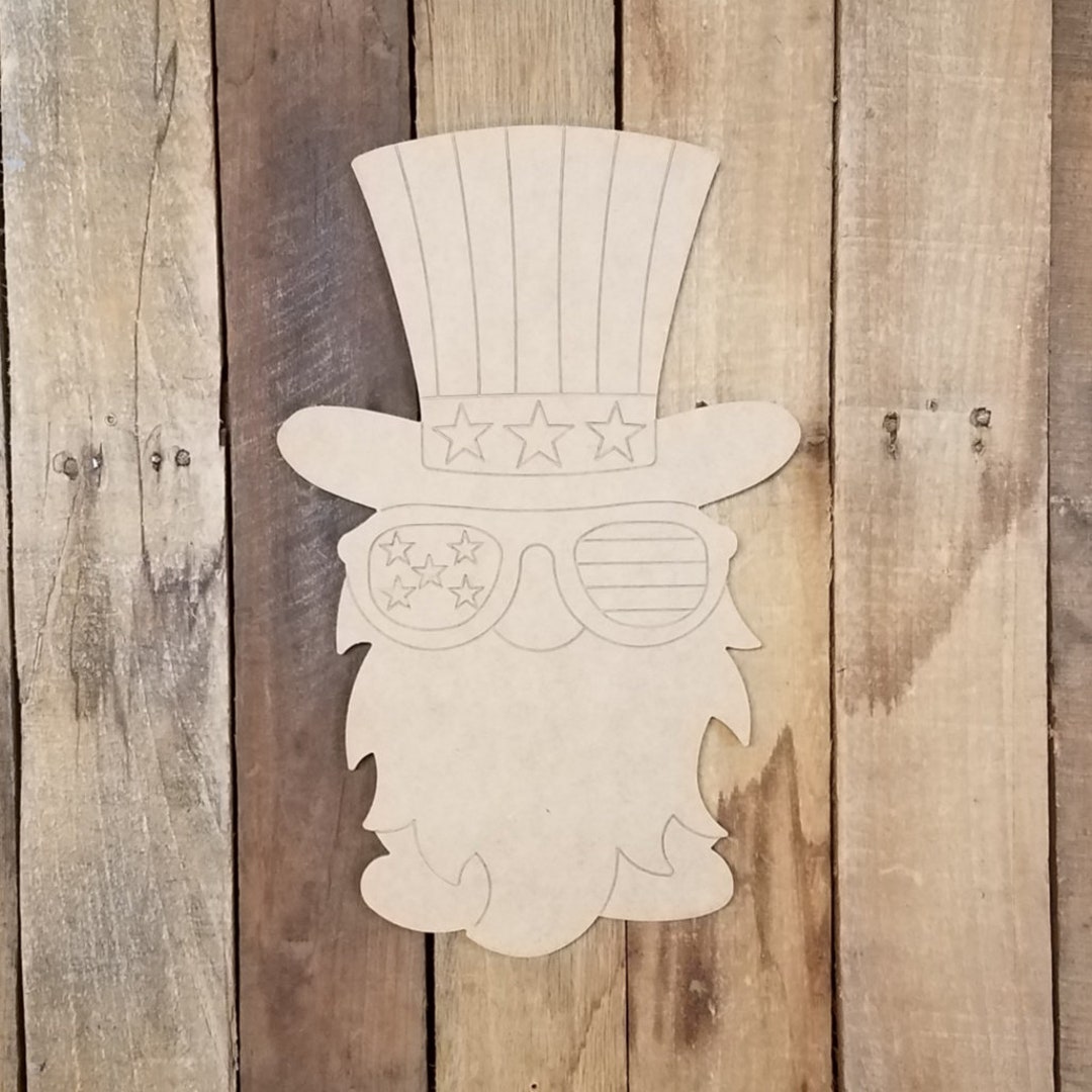 Uncle Sam Patriotic Gnome Unfinished Paint by Line Craft Shape, Cute ...