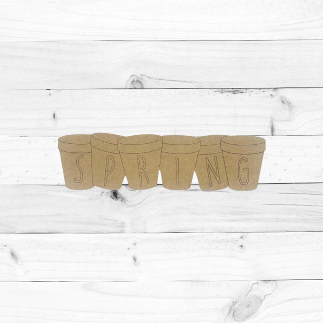 Spring Flower Pots, Paint by Line MDF Wooden Craft, Unfinished Craft ...