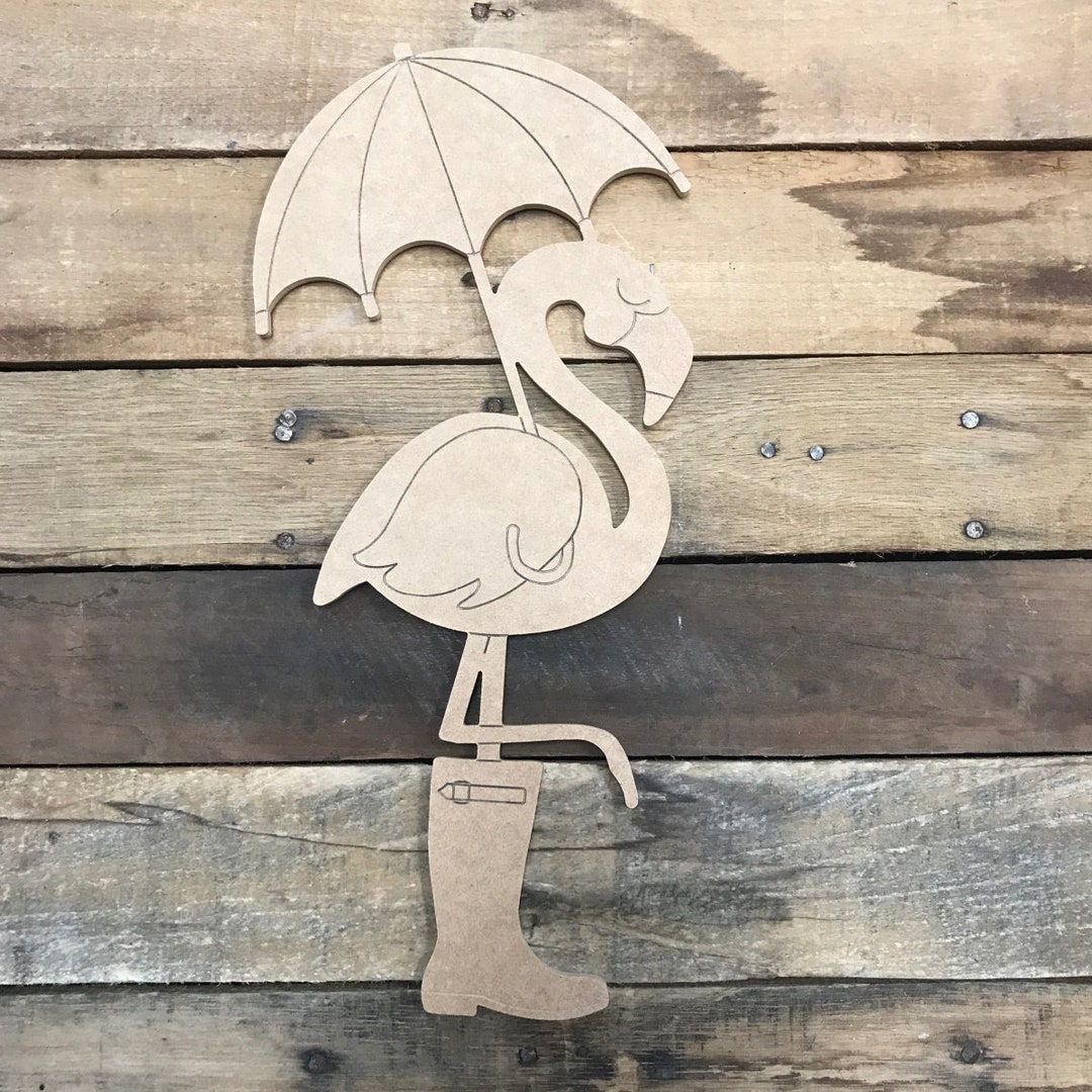 DIY Flamingo Craft Shape: Unfinished Wooden Art With Umbrella - Etsy