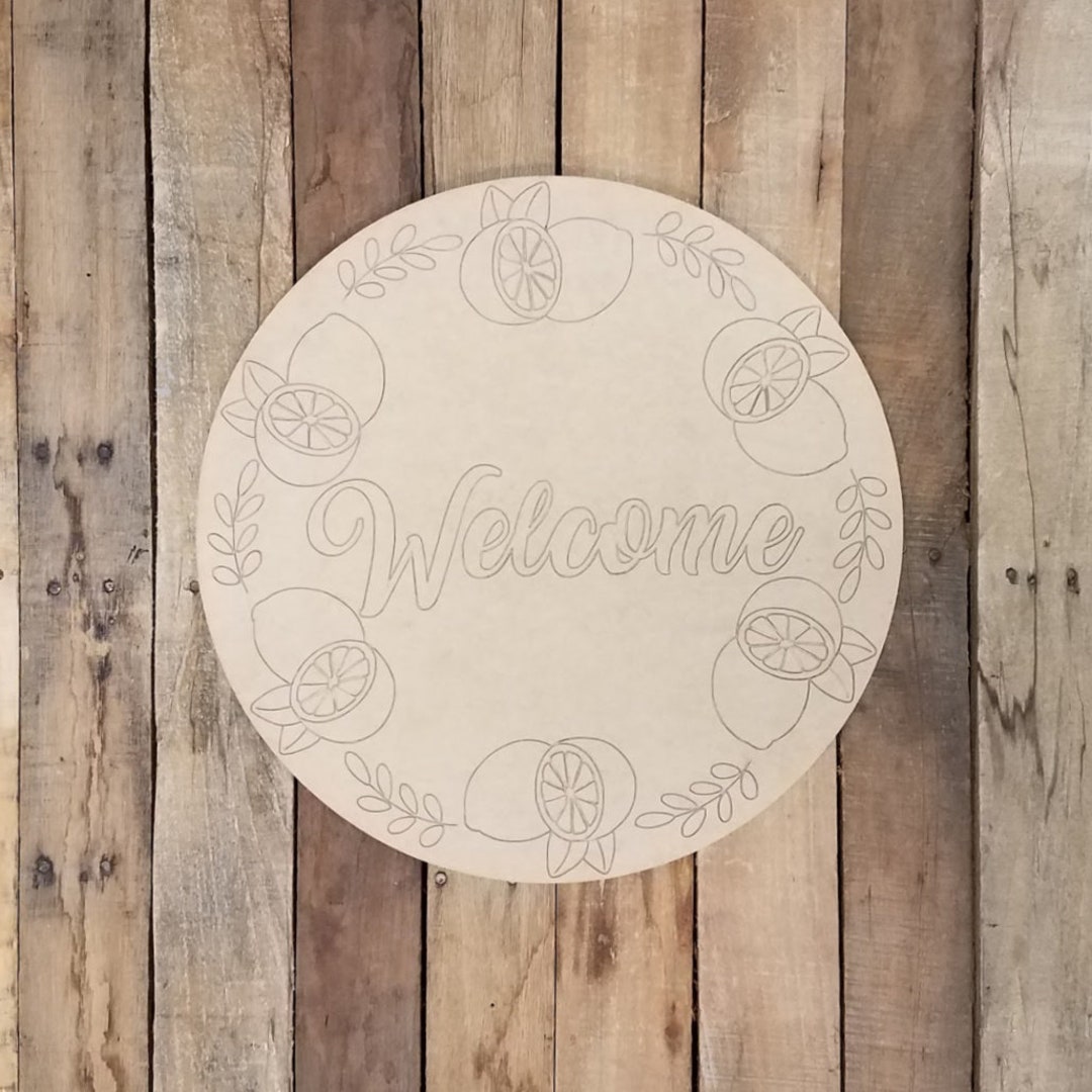 Welcome Lemon Wreath Circle Plaque, Citrus Fruit Wall Craft Shape Paint ...