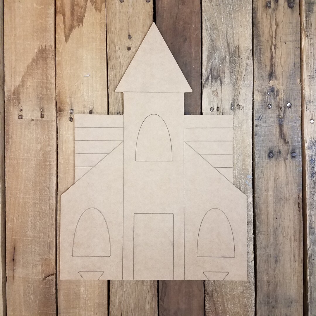 Church Building Shape, Unfinished Craft, Paint by Line, Engraved DIY ...