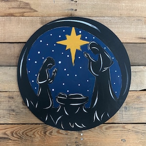 Nativity Scene Decorative Circle, Unfinished Wall Art, DIY Paintable ...