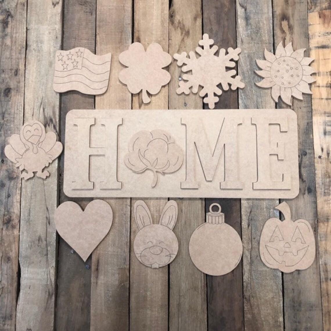 HOME Plaque Set Wood Cutout Interchangeable Seasonal Set - Etsy