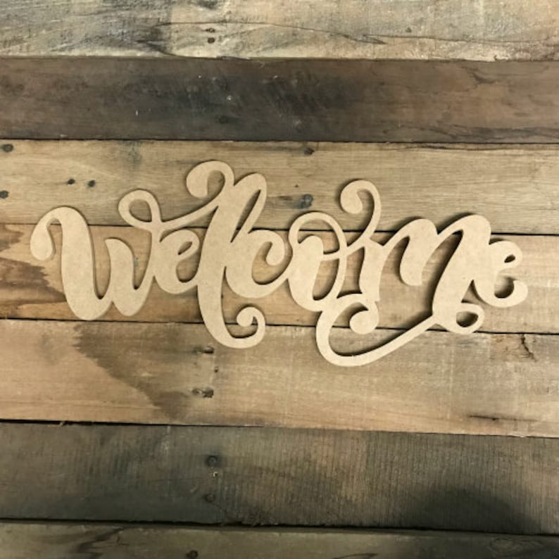 Wooden Welcome Word, Wood Craft Word, Unfinished Wood Door Decor ...
