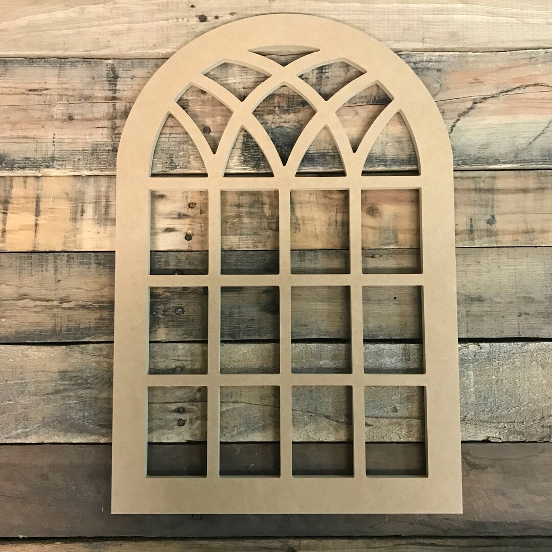 Wooden Cathedral Window Decor, Unfinished Wood Frame Window Arch Craft ...