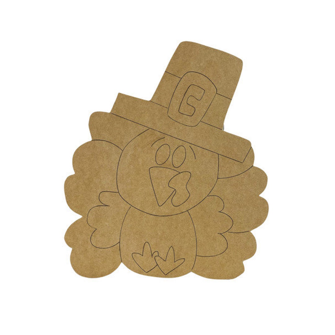 Turkey With Pilgrim Hat, Thanksgiving Shape Unfinished Wood Cutout ...
