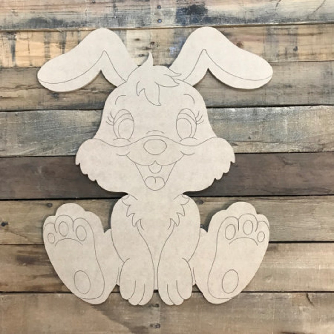Rabbit Sitting Paint by Line, Sitting Bunny Floppy Ears DIY, Unfinished ...