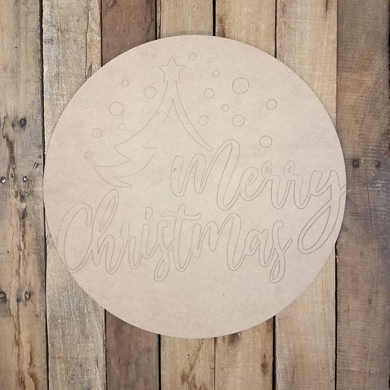 Merry Christmas Tree Decor Circle Unfinished Wall Art DIY - Etsy