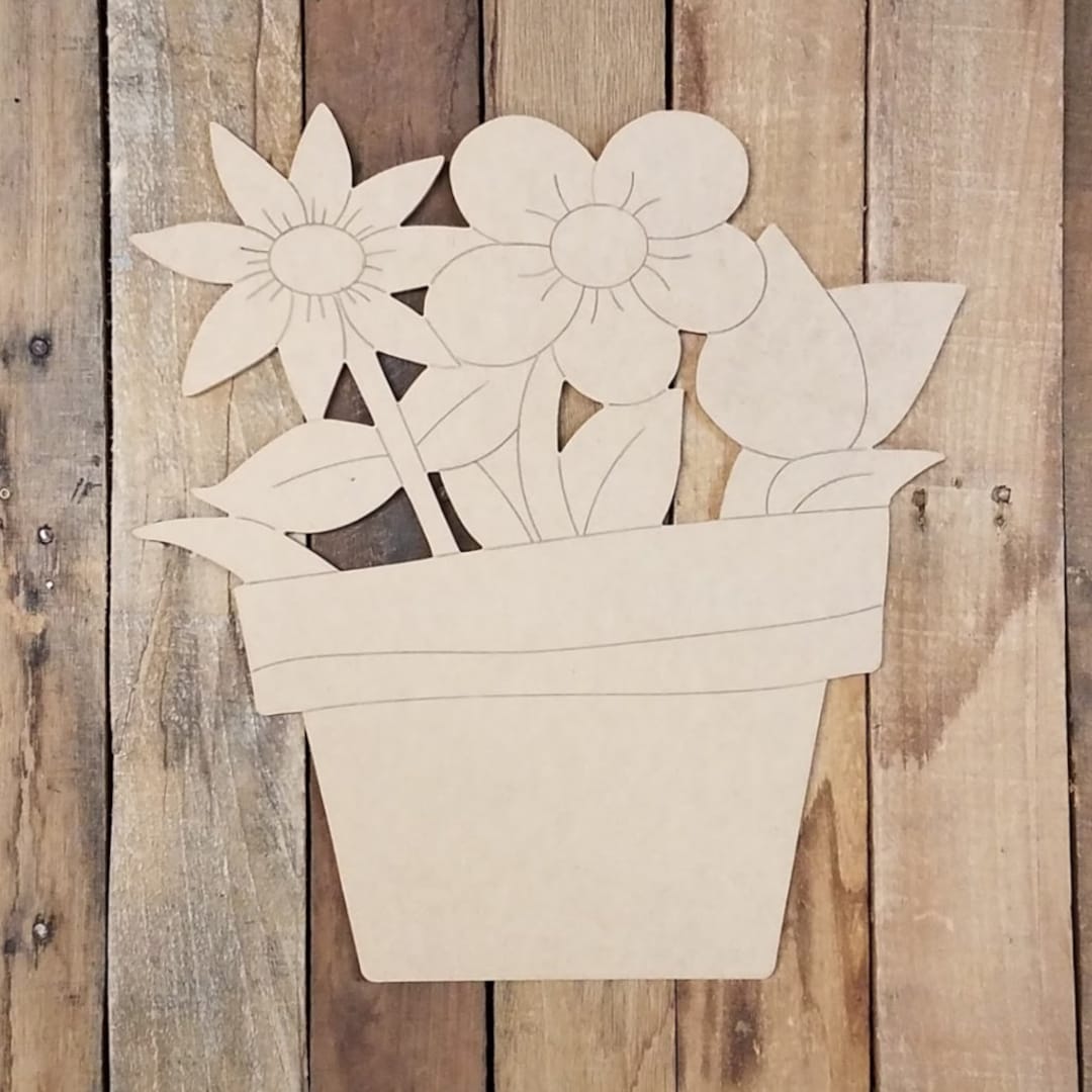 DIY Spring Flowers Wood Cutout: Engraved Flower Pot Craft - Etsy
