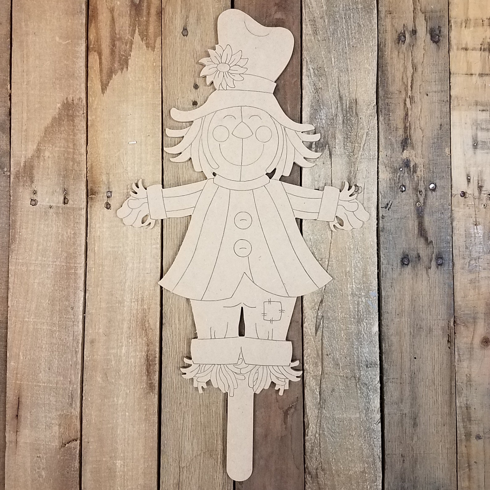 Scarecrow Man on Post, Unfinished Wall Art, DIY Paintable, Fall, Wood ...