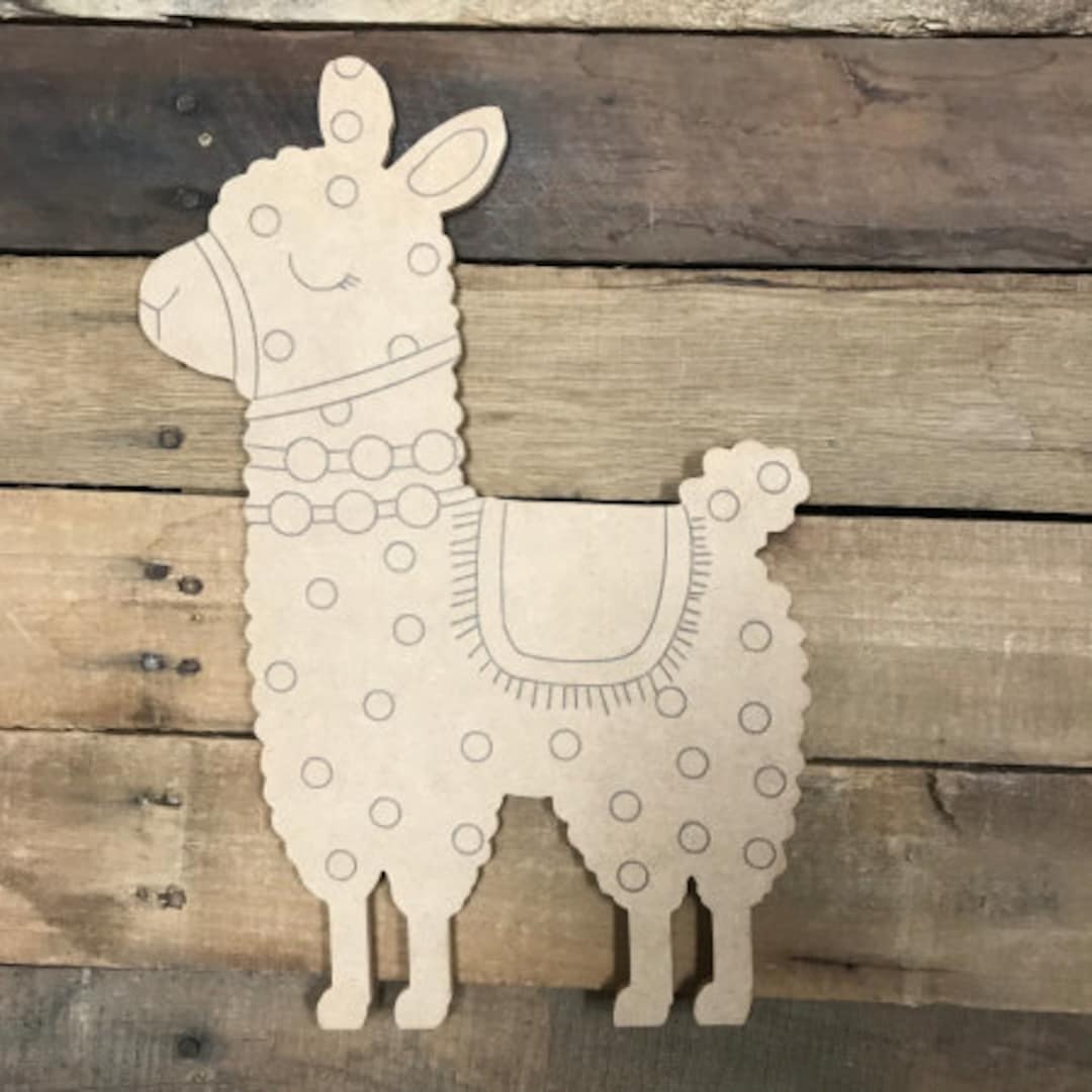 Alpaca Llama, Festive Decorated Llama Wearing Saddle Unfinished Wood ...