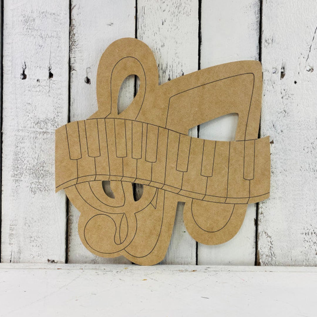 Keys and Music Notes, Music Shape Unfinished Wood Cutout, Paint by Line ...