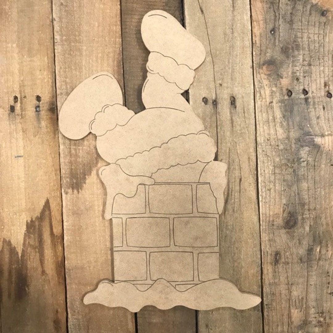 Santa in Chimney Cutout, Shape, Funny Holiday Art Craft Paintable Shape ...