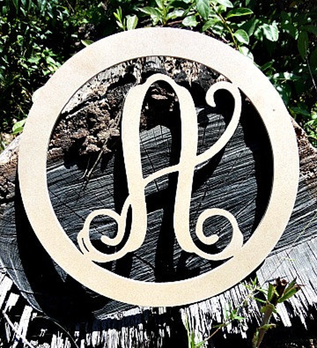 Large Wood Monogram Letter, Wooden Door Hanger, Circle Framed Letter ...