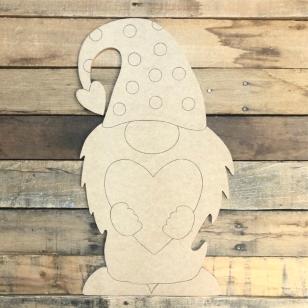 Gnome With Heart Valentine Shape, Unfinished Wooden Cutout, Paint by ...