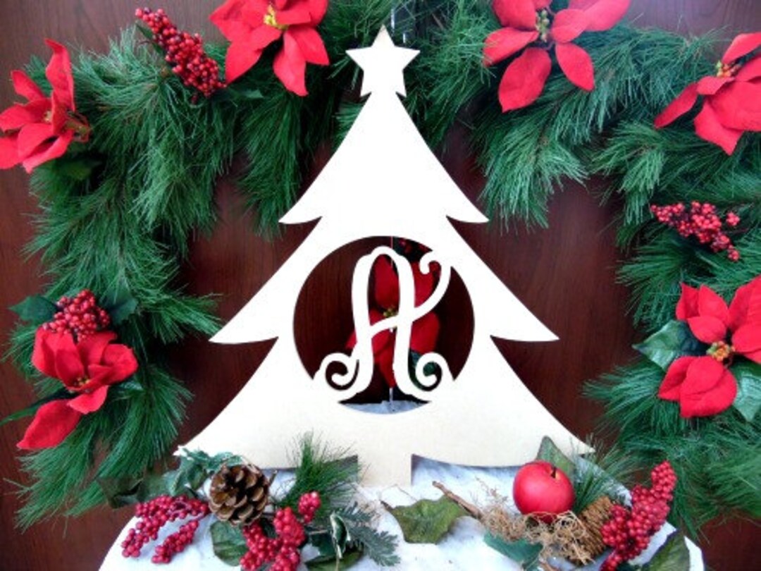 Small Monogram Wooden Letter, Christmas Tree Framed Monogram, Winter ...