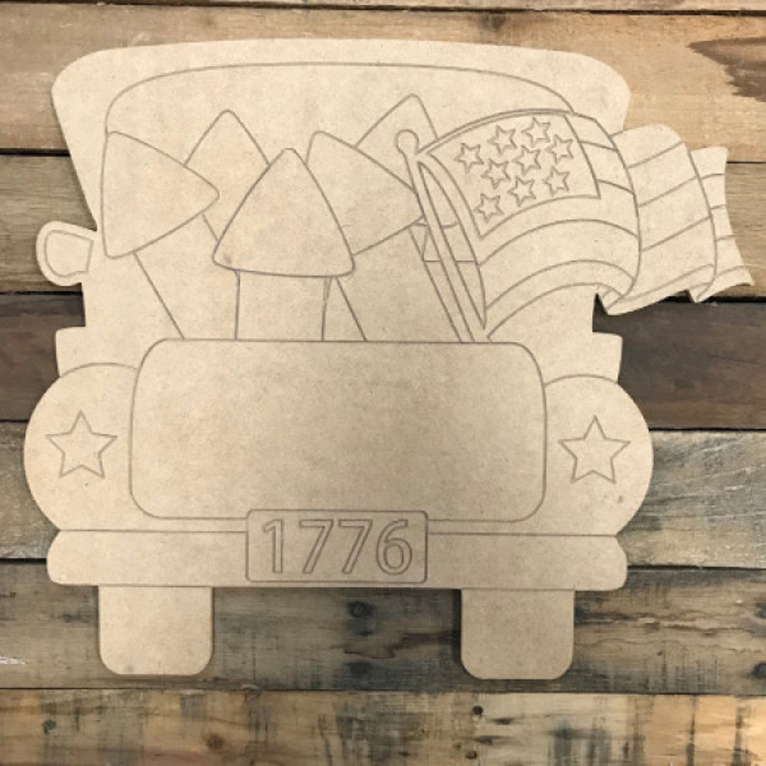 Patriotic Pickup Truck With Flag, 4th of July Truck DIY, Unfinished ...