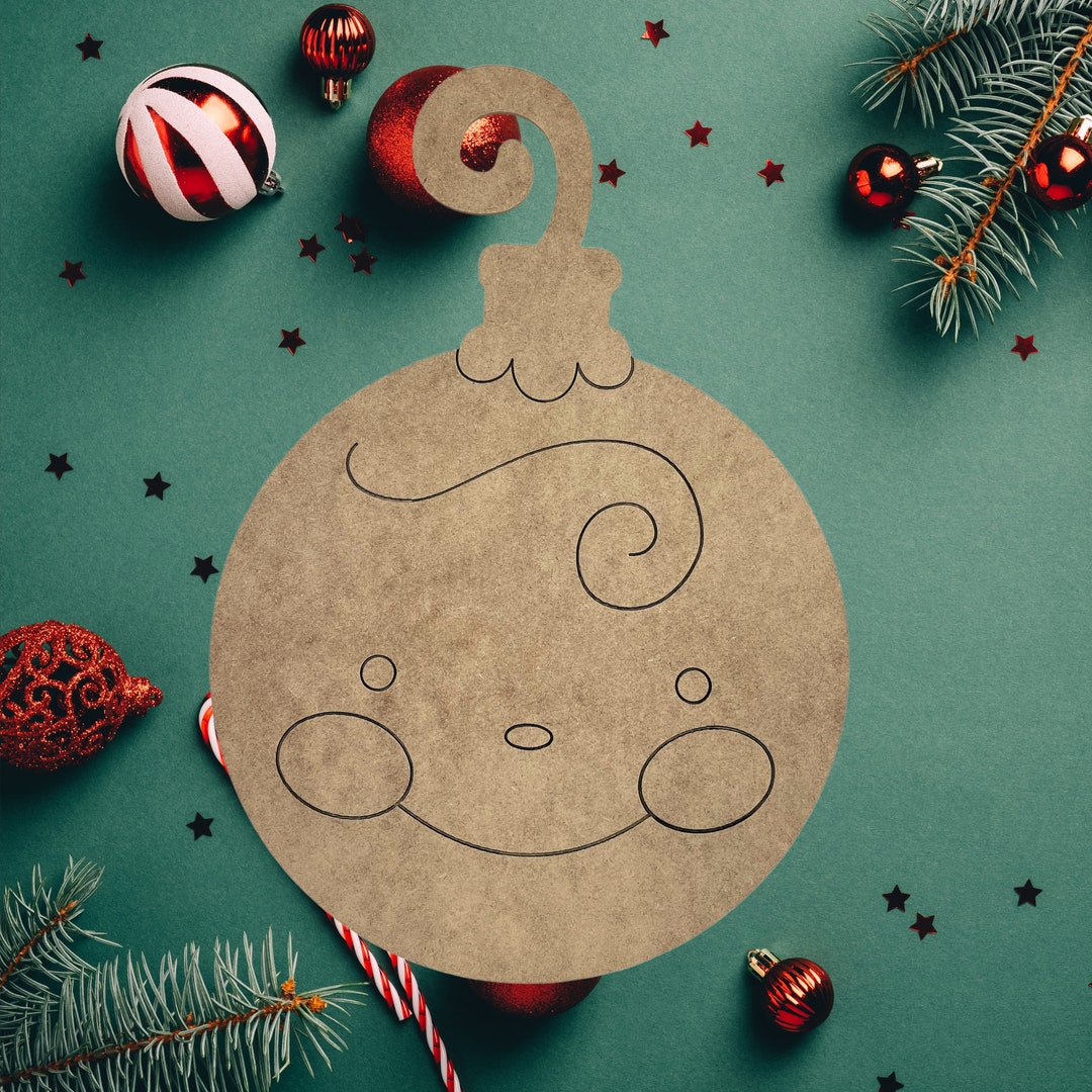 Smiling Face Christmas Ornament Wooden Shape, Paint by Line - Etsy