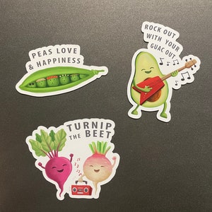 Set of 3 Refrigerator Magnets - Veggie Pun - Kitchen Decor - Funny ...