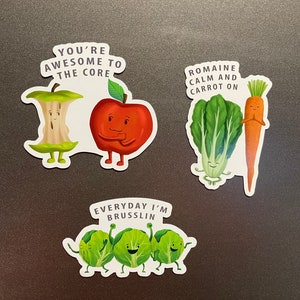 Set of 3 Refrigerator Magnets - Veggie Pun - Kitchen Decor - Funny ...