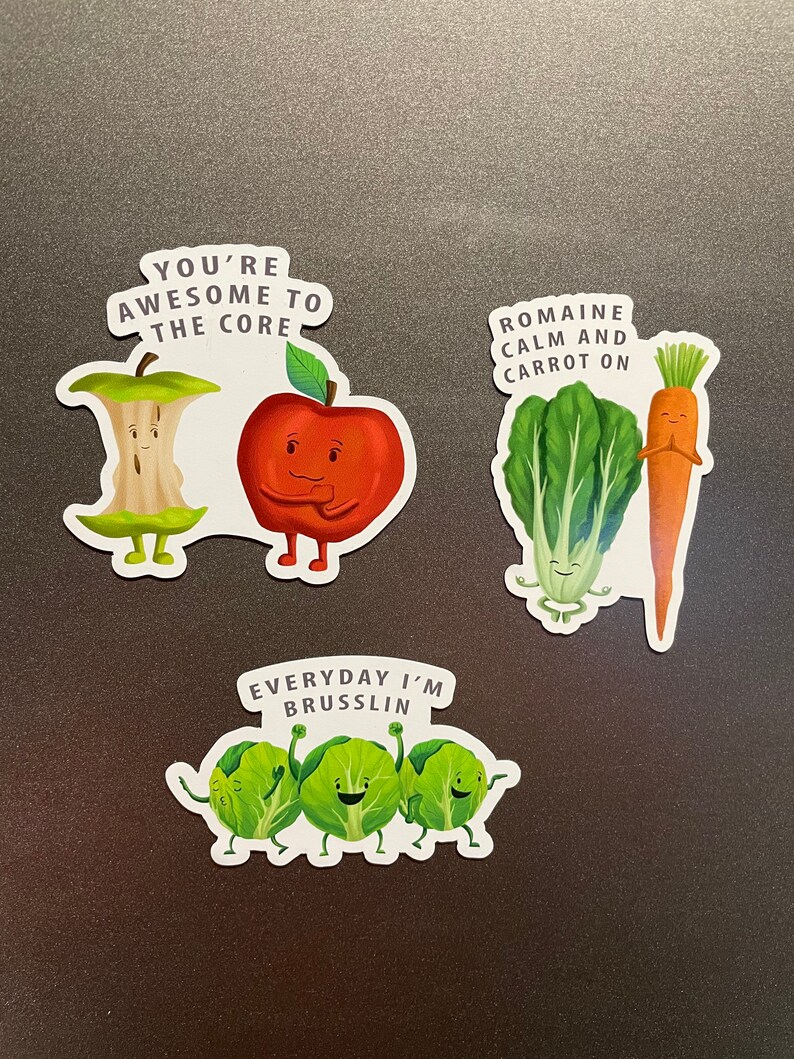 Set of 3 Refrigerator Magnets Veggie Pun Kitchen Decor - Etsy