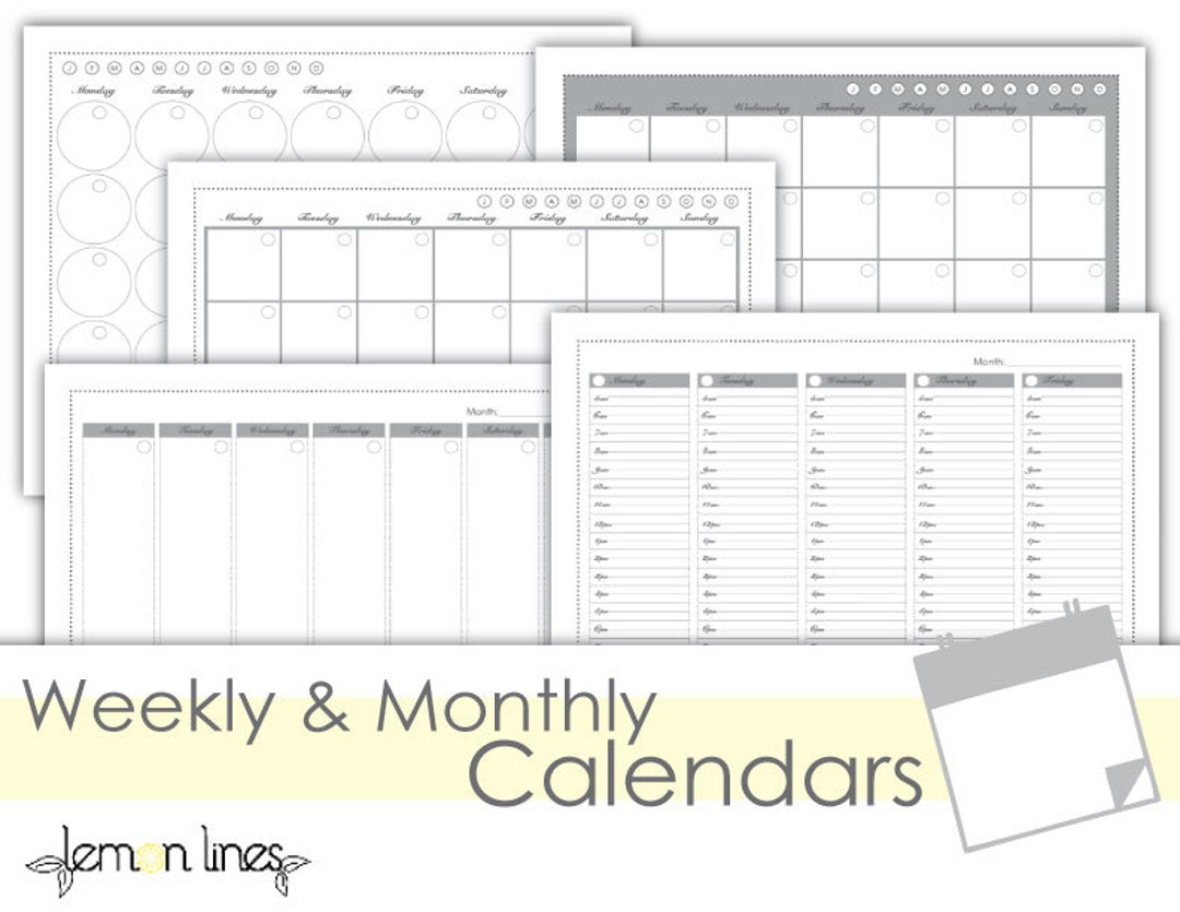 Weekly & Monthly Calendars Printable Pack - INSTANT DOWNLOAD - Etsy