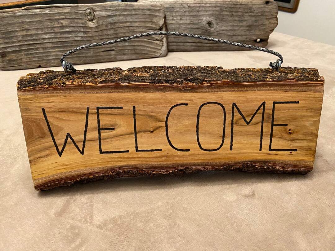 Rustic Walnut Wood Burned Welcome Sign - Etsy