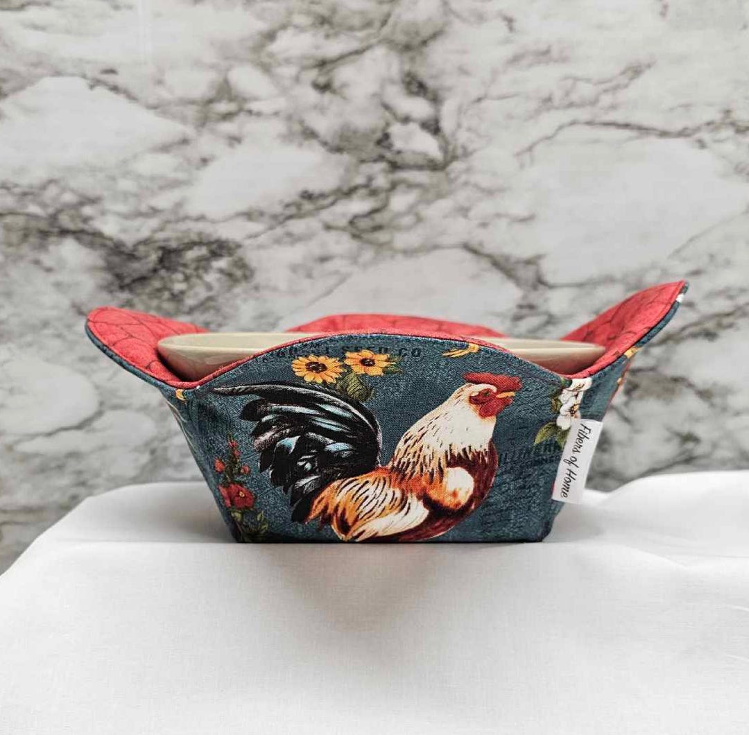 Country Chickens on Blue With Rust Color Chicken Wire Reversible ...