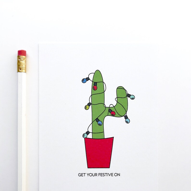 Cactus Holiday Card. Get Your Festive On. Funny Christmas Card. Plant ...