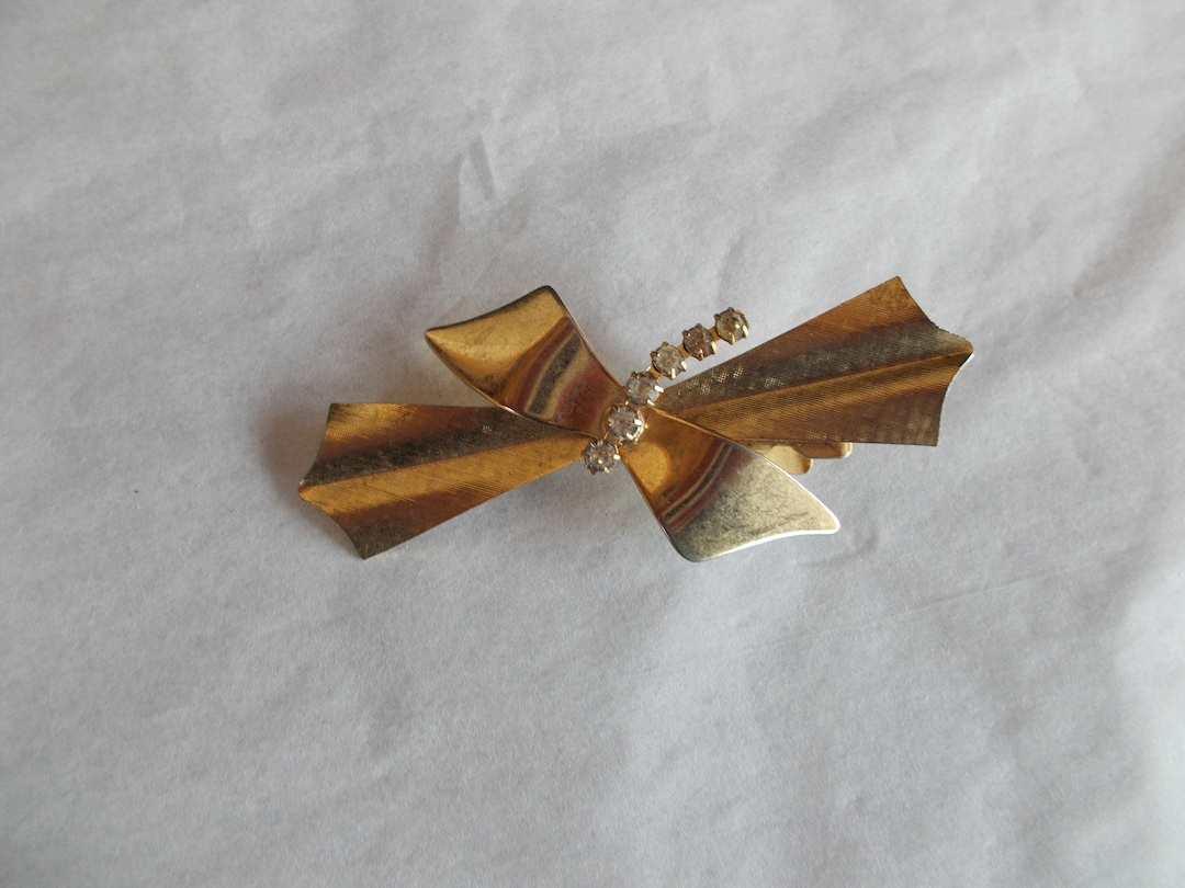 Vintage Small Gold Tone Metal Tiny Clear Rhinestone Hair Clip - Etsy