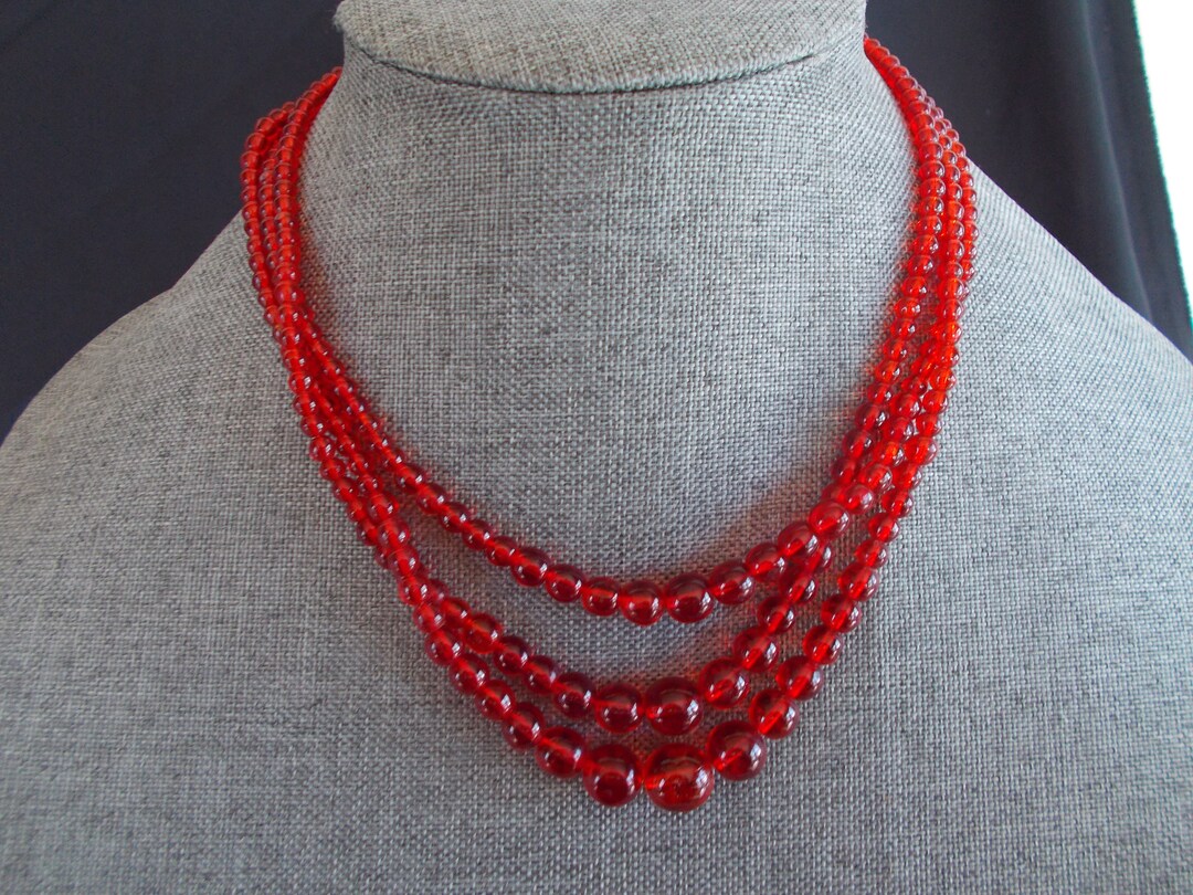 Vintage Red Glass Bead Necklace for Crafts - Etsy