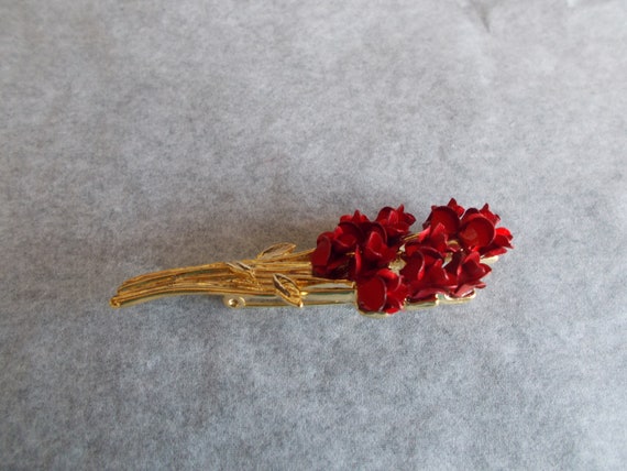 Vintage DM097 Red Roses Brooch - Etsy