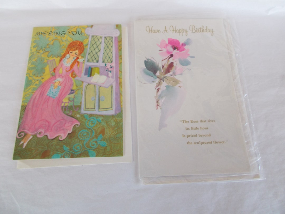 Vintage 2 Unused Greeting Cards Missing You and Happy Birthday - Etsy