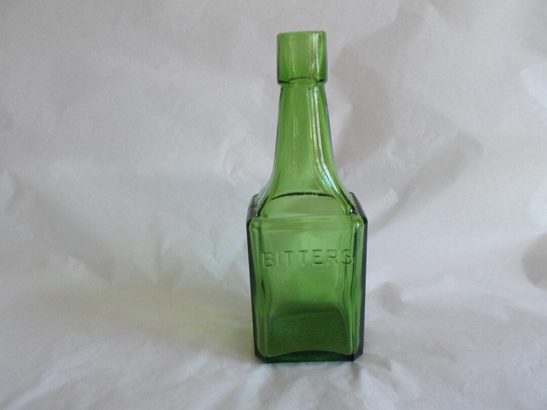 Vintage Small 6 in Tall Green Glass Bitters Bottle Wheaton N.J // 1 - Etsy