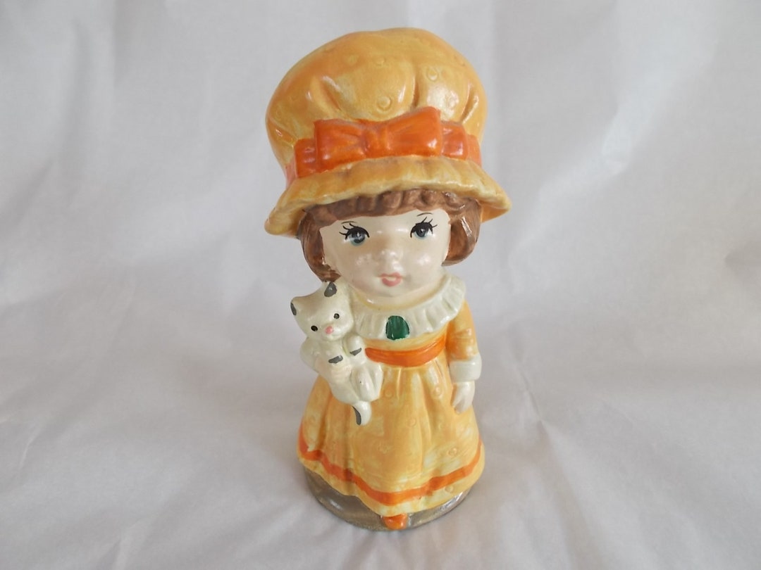 Vintage Small Ceramic Girl Holding A Cat Statue - Etsy