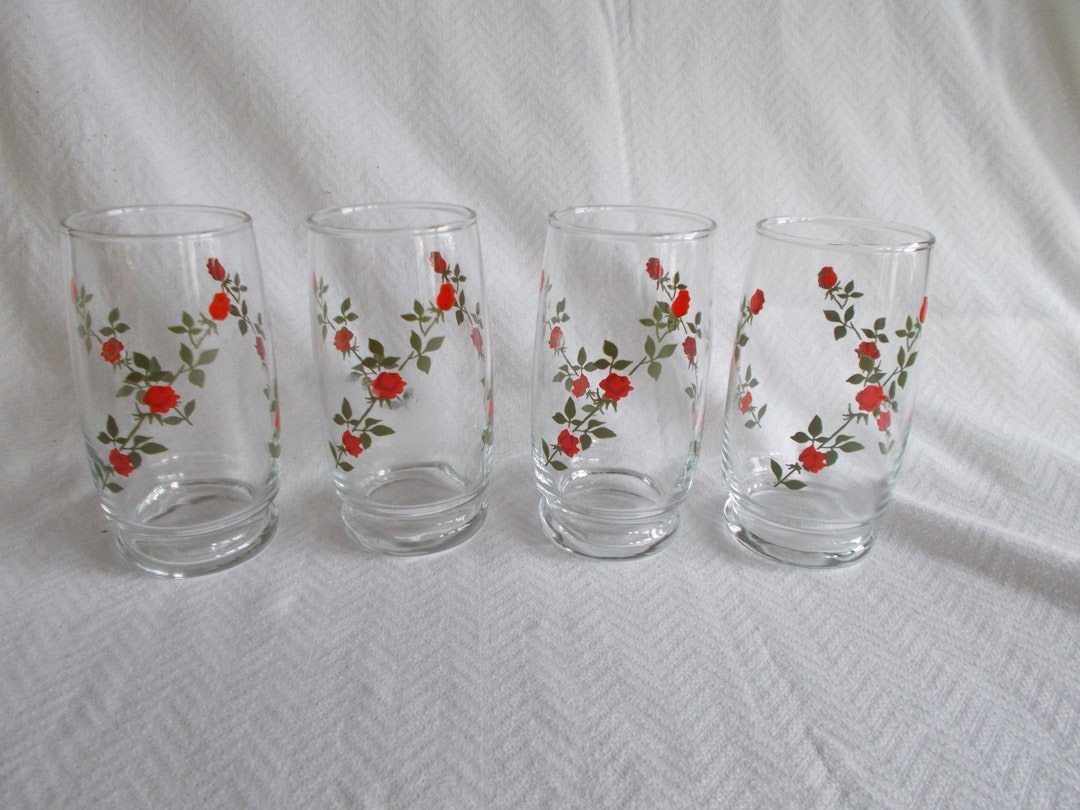 Vintage 4 Red Roses on A Vine Juice Glasses Lot - Etsy