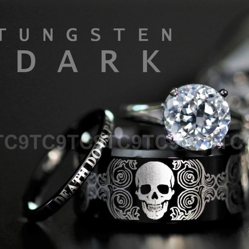 Gothic Skull Bridal Wedding Ring Sets Two Skull Split Shank | Etsy