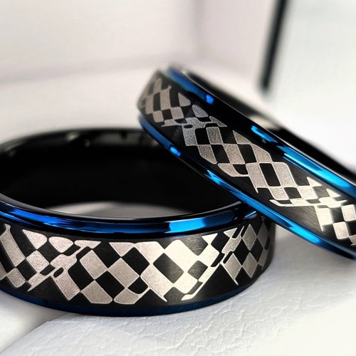 Racing Flag Ring Checkered Flag Ring Black Tungsten Band - Etsy