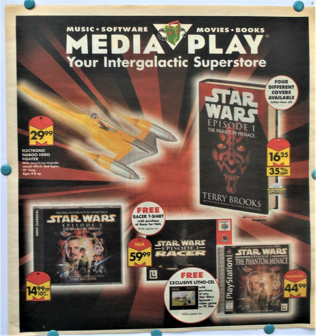 REDUCED Media Play Star Wars Advertising Flyer, Star Wars Episode 1 ...