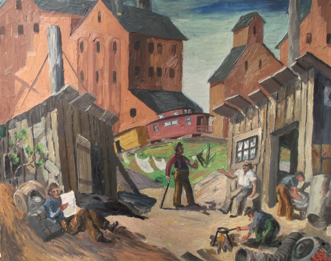 Shanty Town, Paul Lewis Hendricks, Oil Painting on Canvas, Circa 1940 ...