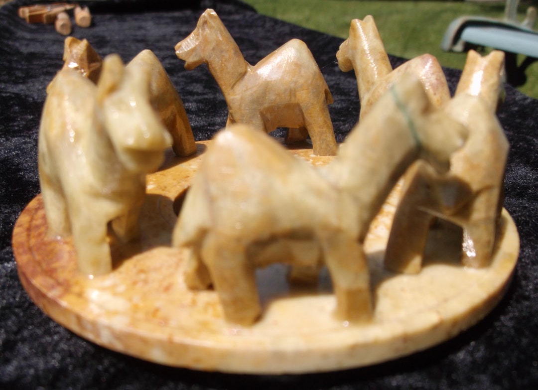 Vintage Stone Horse Carousel Sculpture, Hand Carved Animal Figurine ...