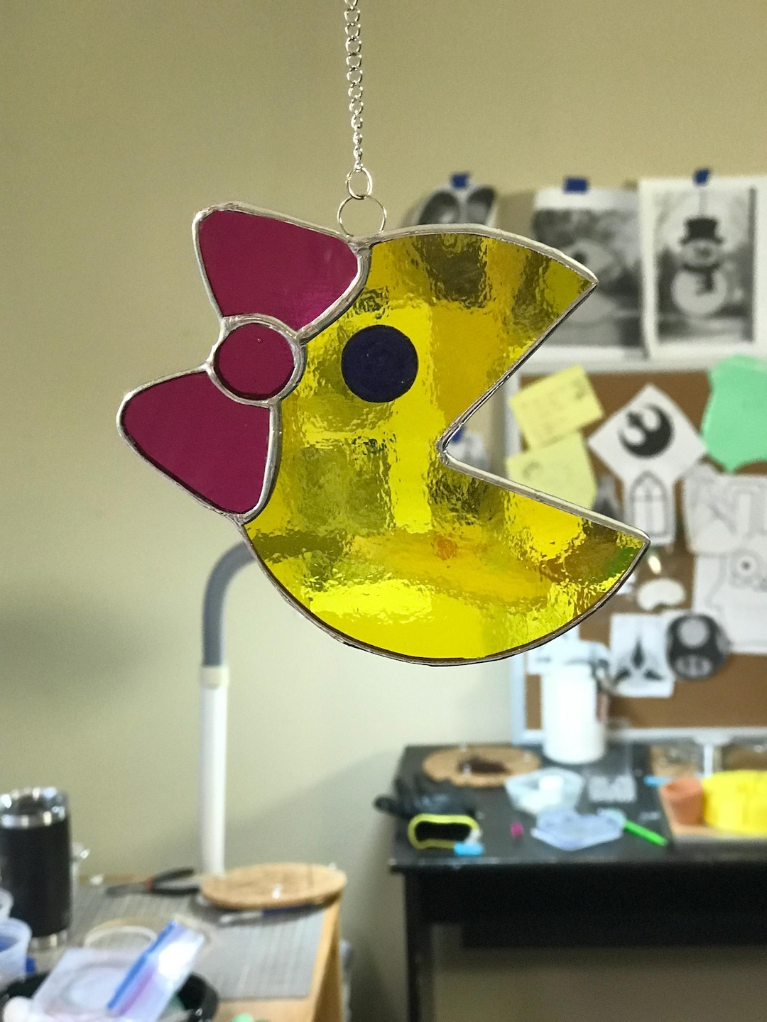Ms Pac-man Inspired Stained Glass Ornament Logo Emblem Suncatcher ...