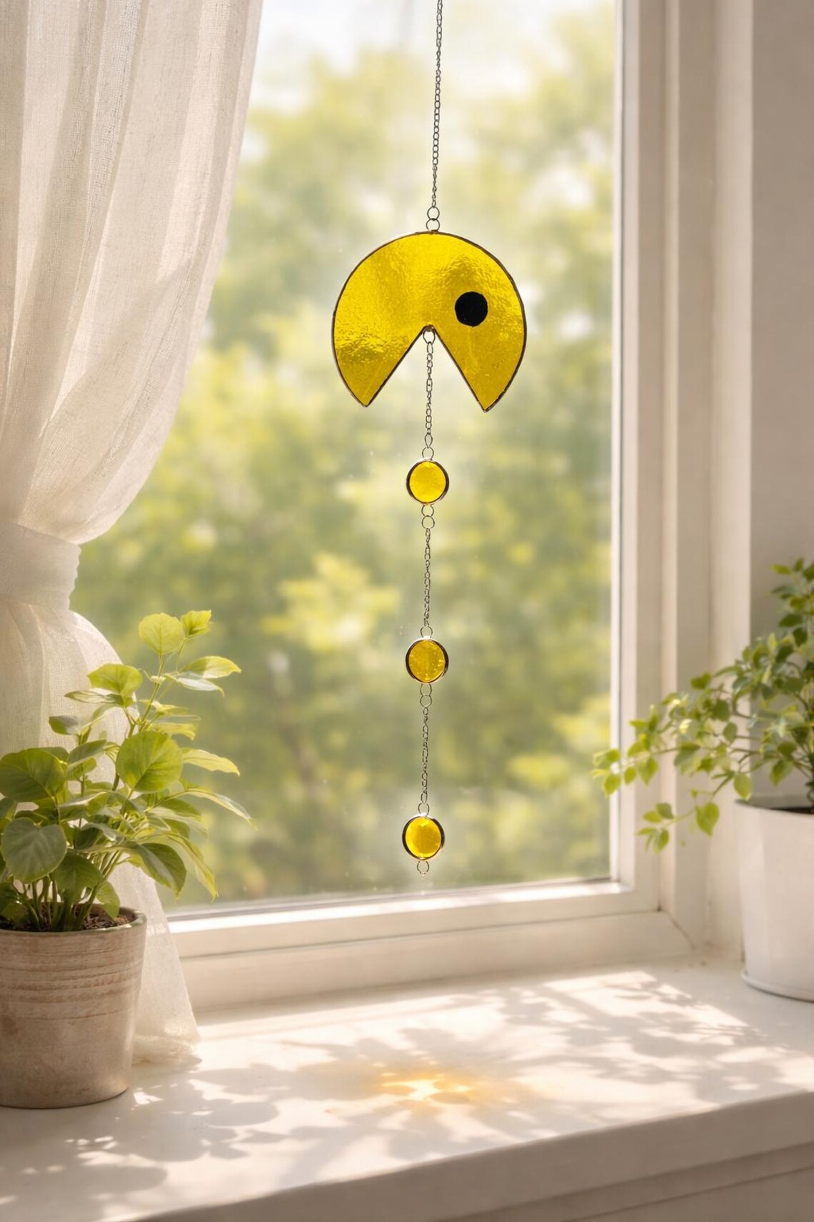 Pac-man Inspired Stained Glass Ornament Logo Emblem Suncatcher ...