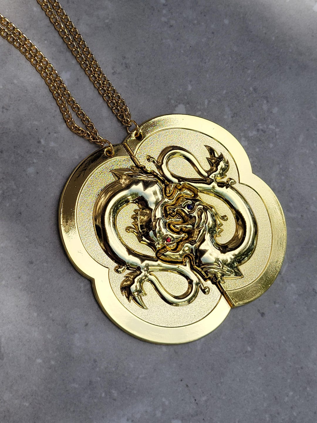 Double Dragon Gold Medallion Cosplay Prop Metal Necklace - Etsy